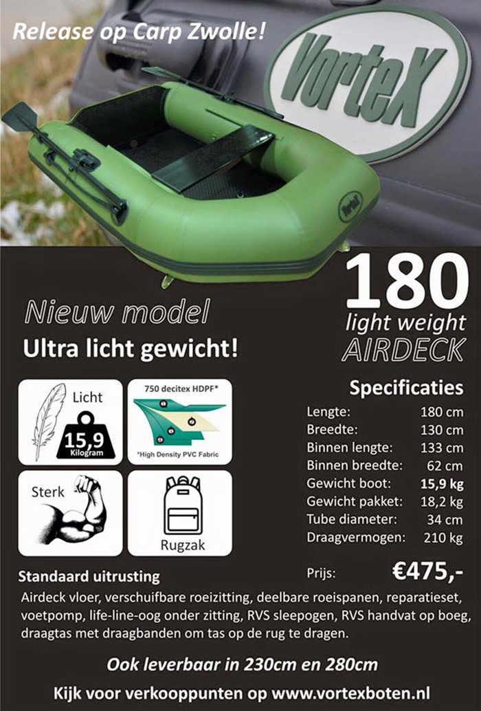 WIN een nieuwe Vortex 180 Light Weight rubberboot – KWO